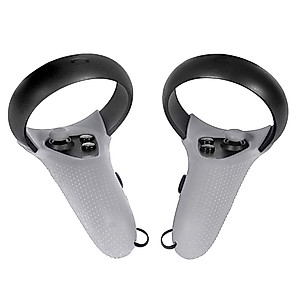 HIJIAO accessories for Oculus Quest VR, including: hard case (black), Silicone Controller Grip Skin (gray), Silicone Knuckle Strap (gray), Silicone Cover (black), Head Strap Pad for Oculus Quest Heads