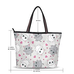 ColourLife Top Handle Tote Bag Lovely Kittens On Gray Shoulder Bag Handbag for Women Girls