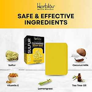 Cleansing 10% Sulfur Soap Bar for Face & Body – Natural Shine Control Facial Cleanser for Acne, Oily Skin – Made in USA Healing Skincare Wash with Lemongrass, Tea Tree Oil, Vitamin E, Coconut Milk