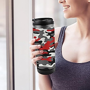 OXJOIIS Modern Insulated Tumbler Coffee Mug with Flip Stainless Steel Water Bottle Iced Coffee Travel Mug Cup (Military Red Camo Army Camouflage)