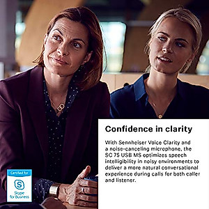 Sennheiser SC 75 USB MS (507086) - Double-Sided Business Headset | For Skype for Business, with Mobile Phone, Tablet, Softphone, and PC | HD Sound & Noise-Cancelling Microphone (Black)