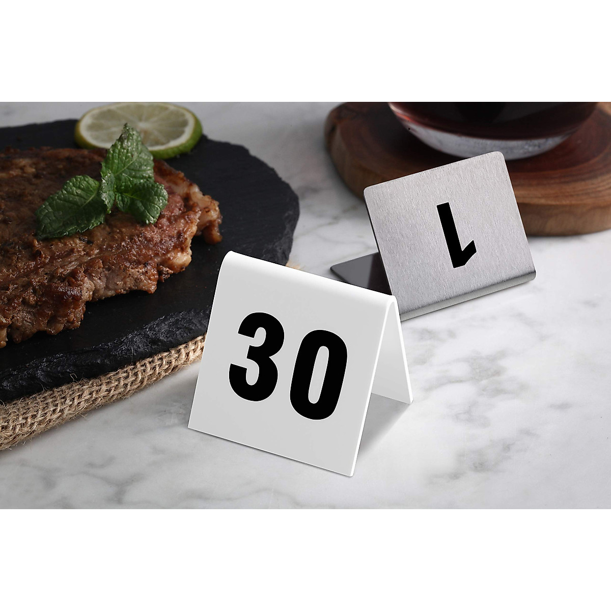 New Star Foodservice 26757 Double Sided Plastic Table Numbers, 1-25, Acrylic, White, 1.7" x 2"