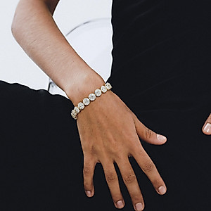 TOPGRILLZ Tennis Bracelet for Women 1 Row 10mm 14K Gold Plated Iced Out CZ Zircon Solitaire Cluster Lab Diamond Tennis Link for Men (7" Gold)