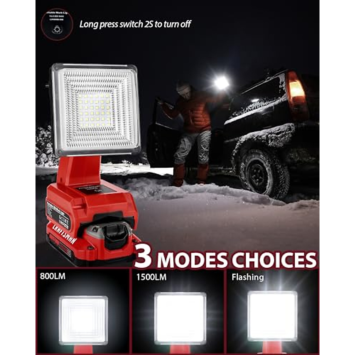 Adisipsoarin Cordless LED Work Light for Craftsman V20 Battery, 25W LED Floodlight with USB-A&USB-C 2.1A Fast Charging Ports for Jobsite, Car Repairing, Camping, Emergency