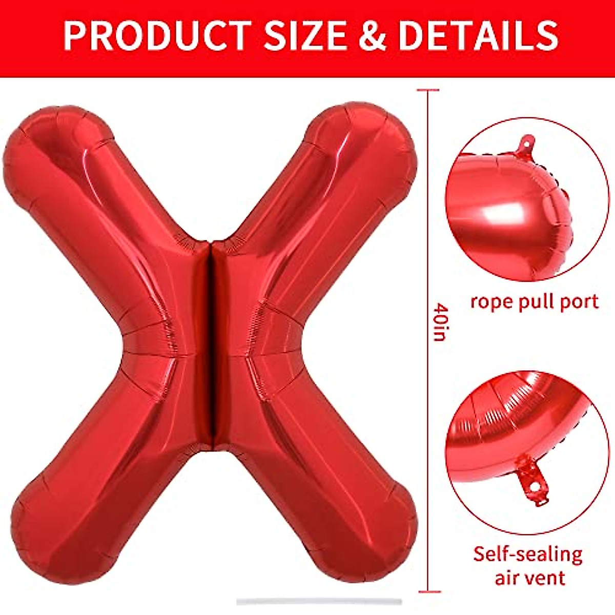 TONIFUL 40 Inch Large Bright Red Letter Balloons A-Z, Giant Jumbo Helium Foil Mylar Big Letter X Balloons for Birthday Party Anniversary Wedding Decorations