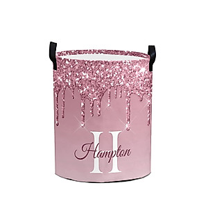 Personalized Baby Laundry Basket with Name for Boy Girl Custom Laundry Hamper with Handle Toys Organizer Clothes Storage for Bedroom Living Room(Monogrammed)