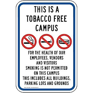 ComplianceSigns.com This Is A Tobacco Free Campus Reflective Sign, White Reflective, 18x12 inch on 80 mil Aluminum for No Smoking Parking Control