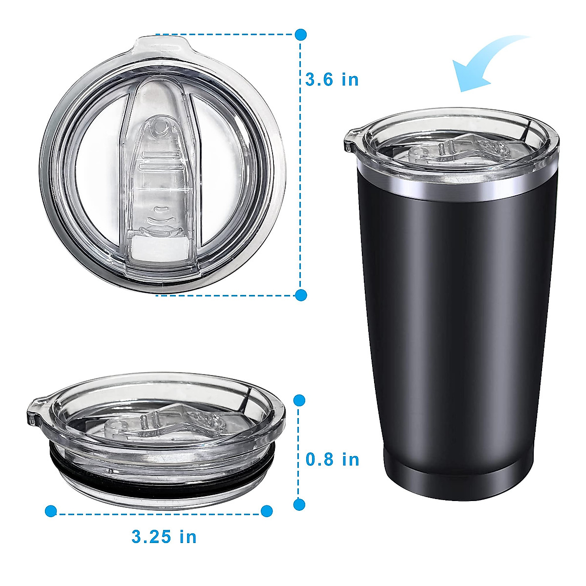20oz Tumbler Replacement Lids Spill Proof Splash Resistant Lids Covers for 3.25in Cup Mouth Compatible with Classic Stainless Steel Tumblers YETI Rambler Atlin, Beast Juro SUNWILL Cup (2 Pack)