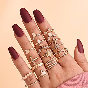 TWINKLEDE Boho Stackable Rings 17Pcs Rhinestone Finger Rings Gold Crystal Joint Knuckle Rings for Women
