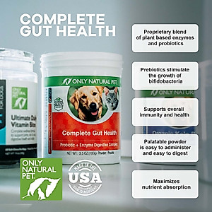 Only Natural Pet Complete Gut Health Complex - Probiotics & Digestive Enzyme Supplement for Dogs & Cats - Promotes Healthy Digestion, Immune System, Nutrient Absorption -3.5oz Powder (Pack of 2)