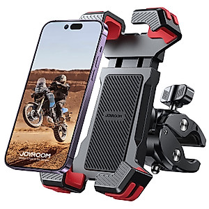 JOYROOM Motorcycle Phone Mount, [Fastest Visualize Lock][150mph Wind Anti-Shake] Bike Phone Holder with Easy Install Handlebar Clamp, fits for Bicycle Scooter ATV/UTV, Fit for iPhone & All Phones