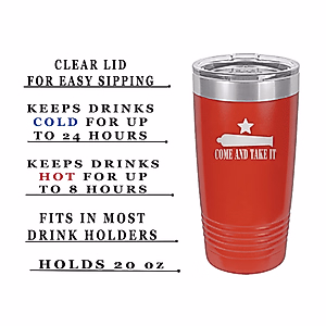 Rogue River Tactical Come and Take It Gonzales Texas Flag 20 Oz. Stainless Steel Travel Tumbler Mug Cup w/Lid Vacuum Insulated Hot or Cold (Red)