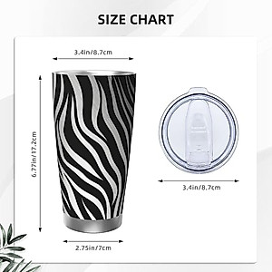 Zebra Print Tumbler with Lid and Straw 20oz Stainless Steel Car Cup for Hot and Cold Drinks, Double Wall Insulated Travel Coffee Mug Reusable Drink Thermos Cup Birthday Gifts