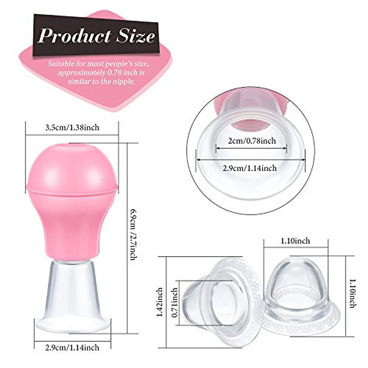 4 Pieces Nipple Sucker Nipple Corrector Nipple Puller Women Breastfeeding Flat Inverted Nipple, Aspirator Nipples Retraction Nipples Silicone Cups for Mommy Girl (Pink)