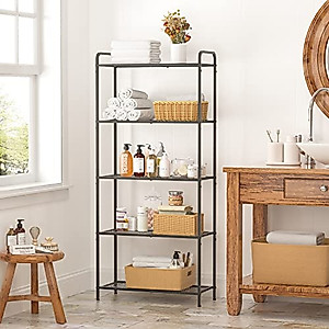 Tajsoon 5-Tier Storage Rack, Metal Shelving Unit Storage Shelves, Multipurpose Shelf Display Rack for Living Room, Kitchen, Bathroom, Balcony, Americano/Black