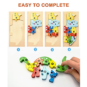 4 Pack Wooden Animal Puzzles for Toddlers 1 2 3 4 Years Old Boys & Girls, Montessori Toys for Kids Ages 1-4 with 4 Animal Patterns, Preschool Educational Toys Bright Vibrant Color Shapes