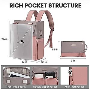 LOVEVOOK Backpack Purse for Women, Convertible Small Backpack Tote for Woman, Mini College Daypack for Work, Daily, Travel, 2pcs set, Pink-Grey