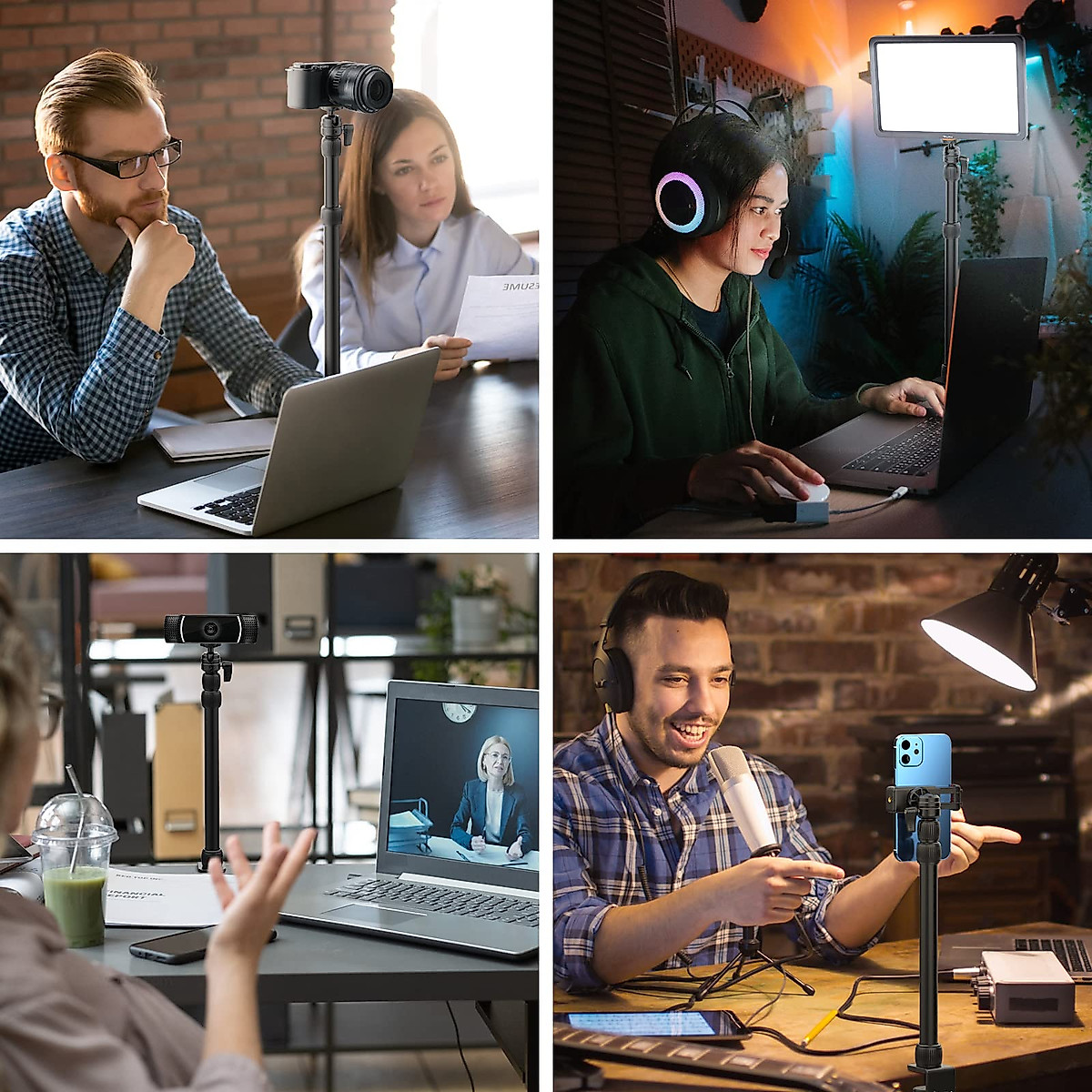 JUSMO Camera Desk Mount Stand w Ballhead, 16-34inch Adjustable Table Aluminum Light Stand w 1/4" Screw Tip, Desktop C-Clamp Mount Stand for DSLR Camera/Ring Light/Video Light/Webcam (LS10)