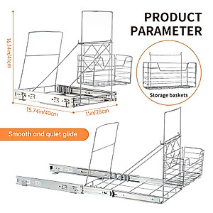 Nuoex Trash Can Pull Out Under Cabinet, Fit Most 7-11 Gallon Garbage Can, Slide Roll Out for Kitchen Trash Can, Under Cabinet Sink Waste Bin Pull Out Slider Kit with Basket (Waste Bin Not Included)