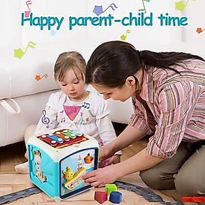 Tikooere Activity Cube Toy for Baby,7 in 1 Multi-Function Play Cube with Music Keyboard,Drum and Xylophone,Educational Musical Toy Gifts for Toddlers Kids Boys Girls 1 2 3 4 5 6 Years Old(Blue)