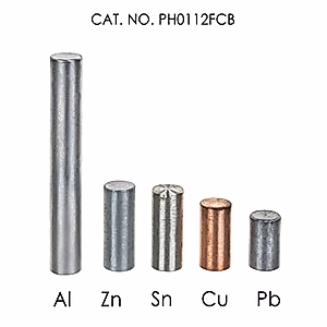 5pc Equal Mass Metal Cylinders Set - Zinc, Copper, Aluminum, Tin & Lead - for Studying The Relationship Between Density & Mass - Eisco Labs