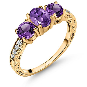 Gem Stone King 18K Yellow Gold Plated Silver Purple Amethyst Ring For Women (1.78 Cttw, Oval 7X5MM, Gemstone Birthstone, Available In Size 5, 6, 7, 8, 9)