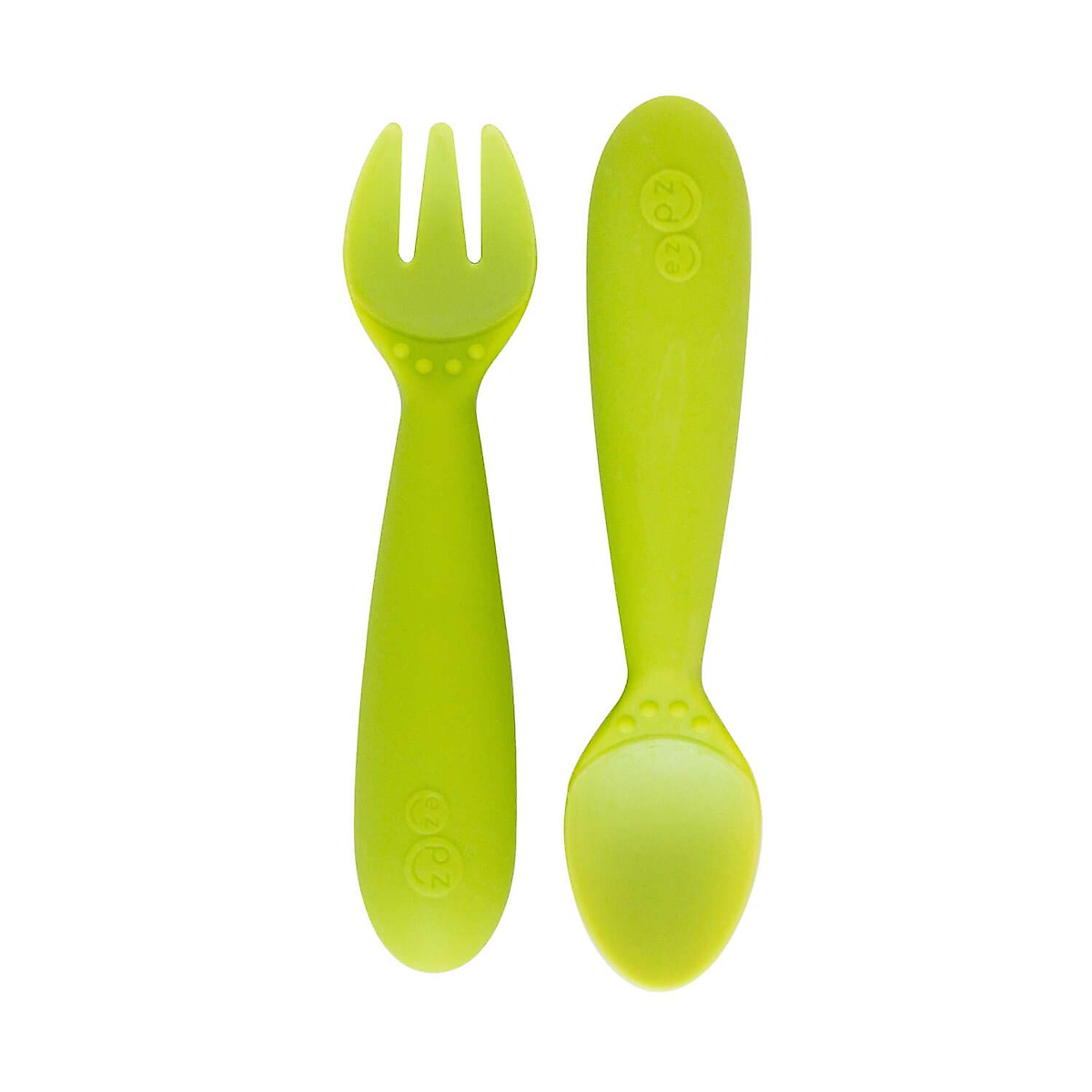 ezpz Mini Collection Set (Lime) - 100% Silicone Cup + Straw, Fork, Spoon & Mini Mat Suction Plate with Built-in Placemat for Infants + Toddlers - First Foods + Self-Feeding - 12 Months+
