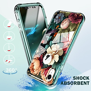 Turquiase Cute Flower Case for iPhone XR 6.1 inch Built with Screen Protector, Lightweight and Stylish Full Body Shockproof Protective Rugged TPU Case for Women/Girls