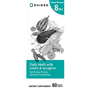 DAIKEN Lutein Multivitamin with Lycopene, Time Released Multivitamin for Women & Men, 27 Full Spectrum Vegan Multivitamin, Mini & Easy to Swallow, 60 Tablets (Pack of 2)