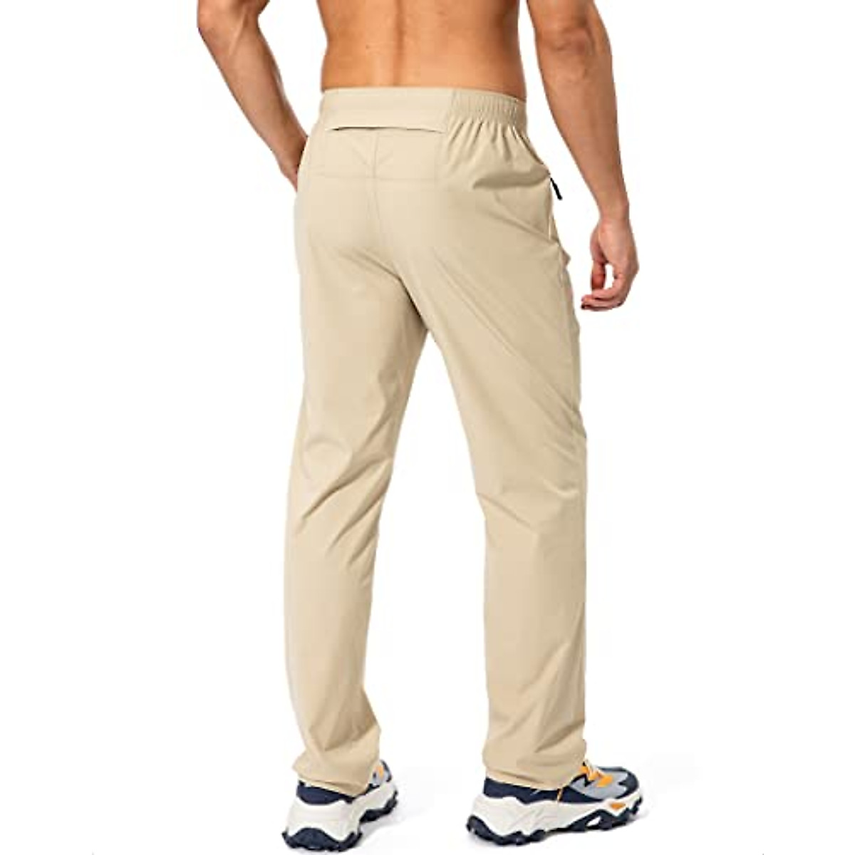 Pudolla Men's Workout Athletic Pants Elastic Waist Jogging Running Pants for Men with Zipper Pockets(Khaki XX-Large)