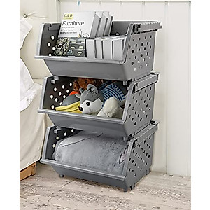 Nesmilers 3-pack Stackable Storage Baskets, Plastic Stacking Organizer Bins