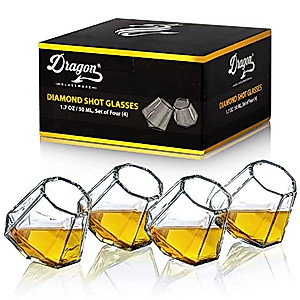 Dragon Glassware Shot Glasses, Clear Diamond Shaped Glass Set, Cute and Unique Barware, Naturally Aerates, Dishwasher Safe, 2 oz Capacity, Set of 4