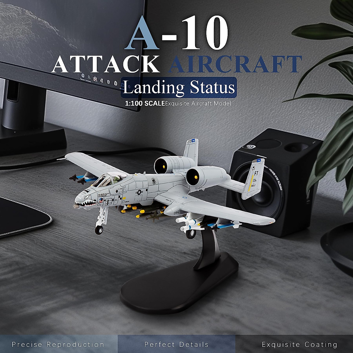 1/100 A-10 Thunderbolt II Warthog Attack Plane（Painted Version） Metal Fighter Military Model Diecast Plane Model for Collection or Gift