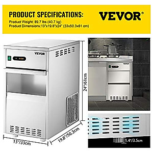 VEVOR Commercial Snowflake Ice Maker, 55LBS/24H ETL Approved Food Grade Stainless Steel Flake Ice Machine Freestanding Commercial Ice Machine for Seafood Restaurant, Scoop Included