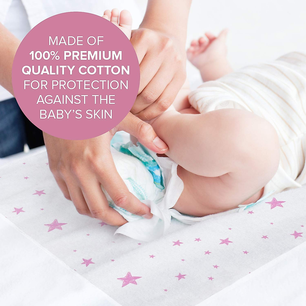 Kushies Deluxe Waterproof Changing Pad Liners - 20 x 30 inches Baby Changing Table Pad Covers - Baby Changing Pads in Pink Stars - Diaper Changing Pad Cover Waterproof for Changing Station