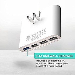 iHome Slim USB Wall Charger: AC Pro Multiport USB Charger, USB Plug Adapter & Phone Charging Block, 4 USB Plugs for Wall Outlet, Flat 4 Port USB Charger & USB Wall Adapter