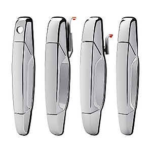Exterior Chrome Door Handle - Compatible with 2007-2013 Chevy Avalanche, Silverado, Suburban, Tahoe, GMC Sierra, Yukon, Cadillac Escalade Pickup Truck SUV - 4 PCS Front Rear Driver & Passenger Side