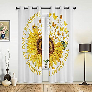 Big buy store Blackout Curtains Panels Sunflower Butterfly Thermal Insulated Grommet Window Curtains White Background Room Darkening Curtain Drapes for Bedroom & Living Room 52inches W x 84inches L