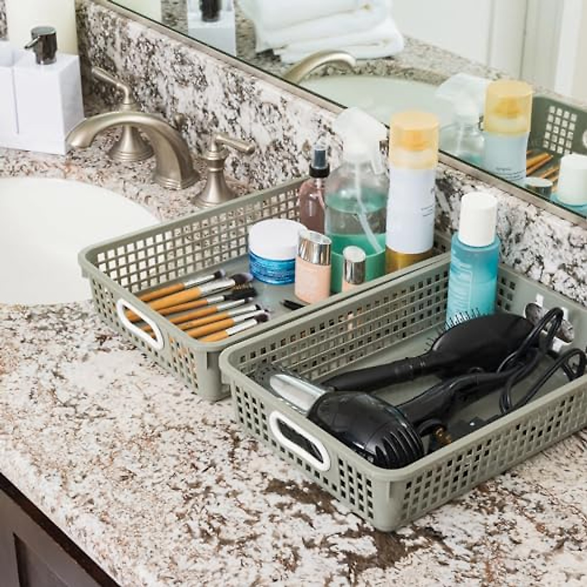 Really Good Stuff Plastic Desktop Paper Storage Baskets for Classroom or Home Use – Mesh Bins, 14.25” x 10” – (Set of 4), School Organization Supplies