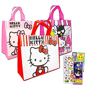 Hello Kitty Tote Bag Set for Girls - Hello Kitty Accessories Bundle with 3 Hello Kitty Reusable Bags Hello Kitty Grocery Bags with Stickers, More | Hello Kitty Tote Bag Set