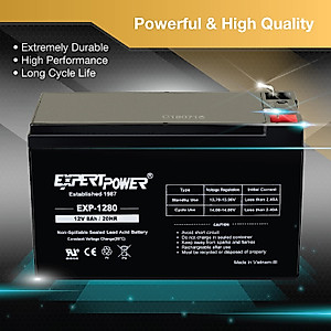 ExpertPower® 12V 8AH Sealed Lead Acid (SLA) Battery Replacement for APC Back-UPS ES 550VA Back-UPS Pro 1300/1500 Liftmaster CSL-24VDC Slider Gate Opene - F2 Terminals