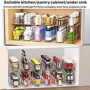14.8" Deep 2 Tier Bathroom Storage Organizer, 4 Pack Clear Under Sink Organizers Vanity Countertop Storage Container, Medicine Cabinet Drawers Bins, Pull-Out Organization with Track for Pantry,Kitchen