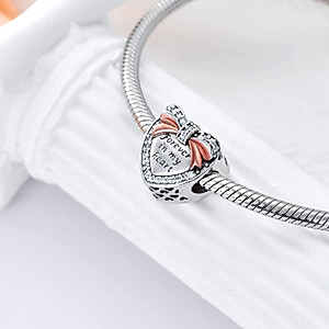 LONAGO Personalized Photo Charm for Women 925 Sterling Silver Forever in My Heart Picture Bead Charm