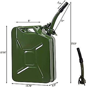AMZOSS 20L 5 Gallon Metal Gas Can Green with Fuel Can and Spout System, US Standard Cold-Rolled Plate Petrol Diesel Can - Gasoline Bucket (13.78" x 6.5" x 17.91")