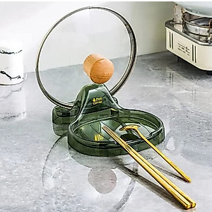 Multifunction Kitchen Spatula Rack - Spoon Rest w/Lid Holder, Versatile Pot Lid Ladle Holder, Heat-Resistant & Eco-Friendly, Food Grade Plastic Spoon Holder for Multiple Utensils (A - Green)