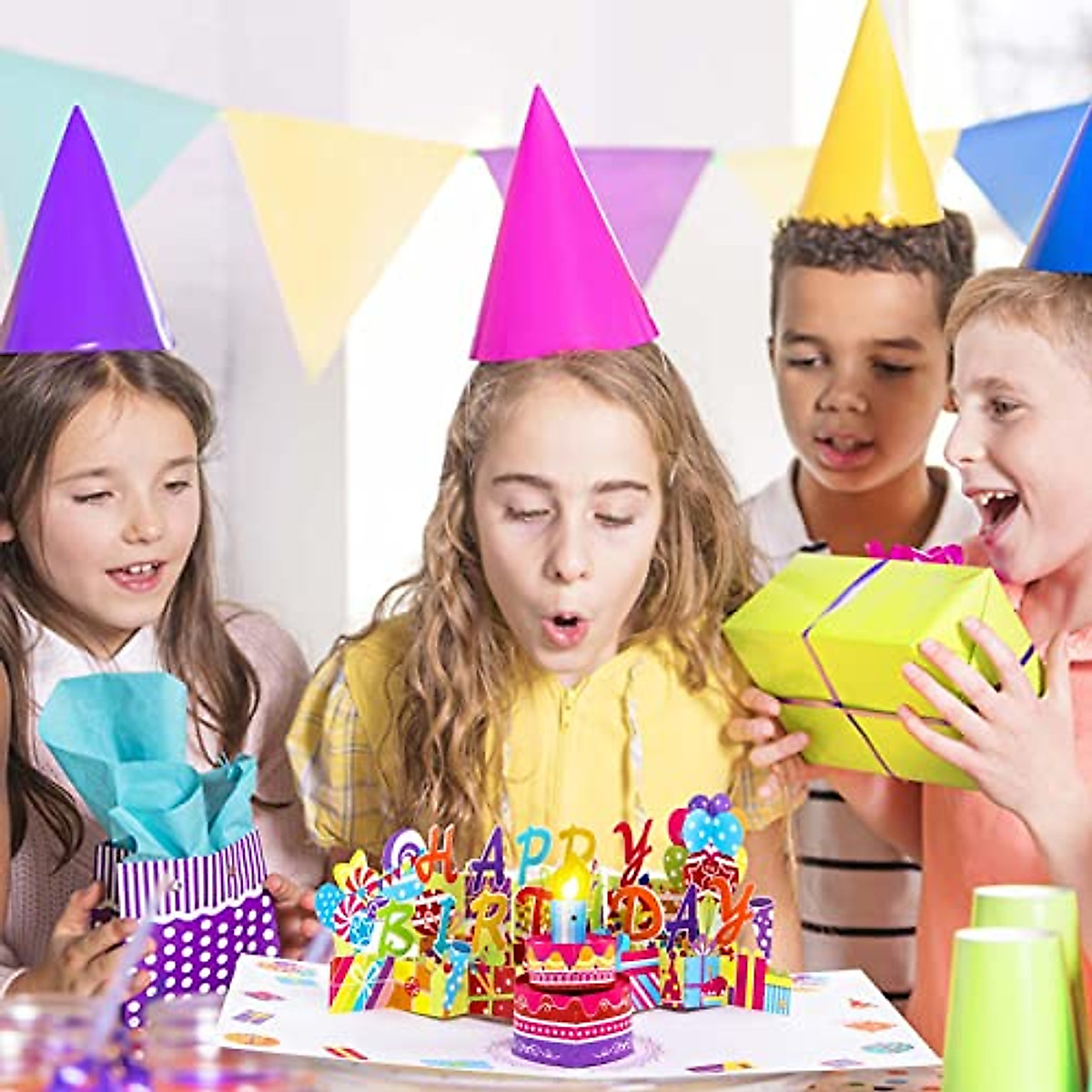 Gumry BLOWABLE & LIGHTS & MUSIC Pop-up Musical Birthday Card, Happy Birthday Card with Classic Bday Music, Cheers Sound,Color-Changing Lights,Colourful Greeting Cards for Kids Wife Husband Women & Men