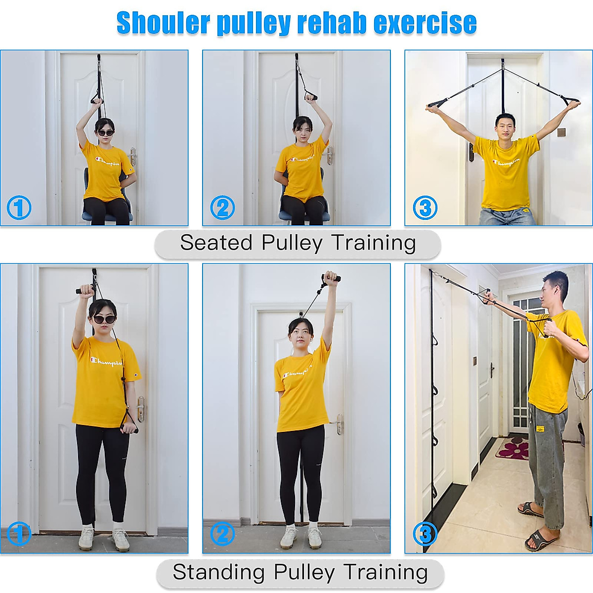ATENTO Shoulder Rehab Pulley System with Foam Handles│Arm Pulley with Muti-Anchor Door Strap for Physical Therapy Exercises │Latex Resistance Bands for Assisting Rotator Cuff, AC Joint, Shoulder Pain
