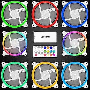 upHere 120mm RGB LED White PC Cooling Fan Ultra Quiet High Airflow for PC Cases,Computer Cooling,5 Pack,RGB06-5