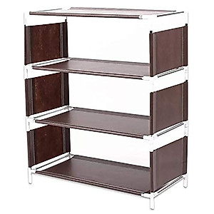 DOUBLE A IRON Shoe Storage Organizer Rack, 4-Tier Stackable Free Standing Shoe Shelf ( Include Safety Work Gloves ) - Brown