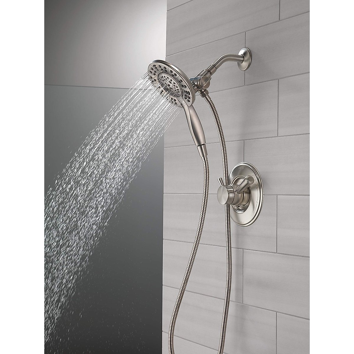 Delta Faucet Linden 17 Series Dual-Function Shower Faucet, Shower Trim Kit with 4-Spray In2ition 2-in-1 Dual Hand Held Shower Head with Hose, Chrome T17293-I (Valve Not Included)